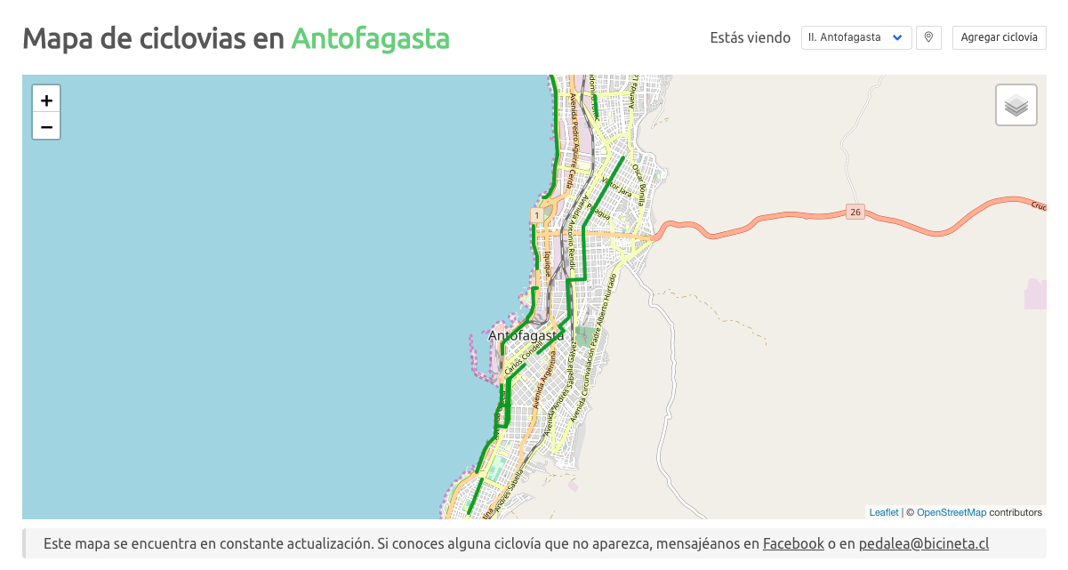 Mapa de ciclovías en Antofagasta - Bicineta