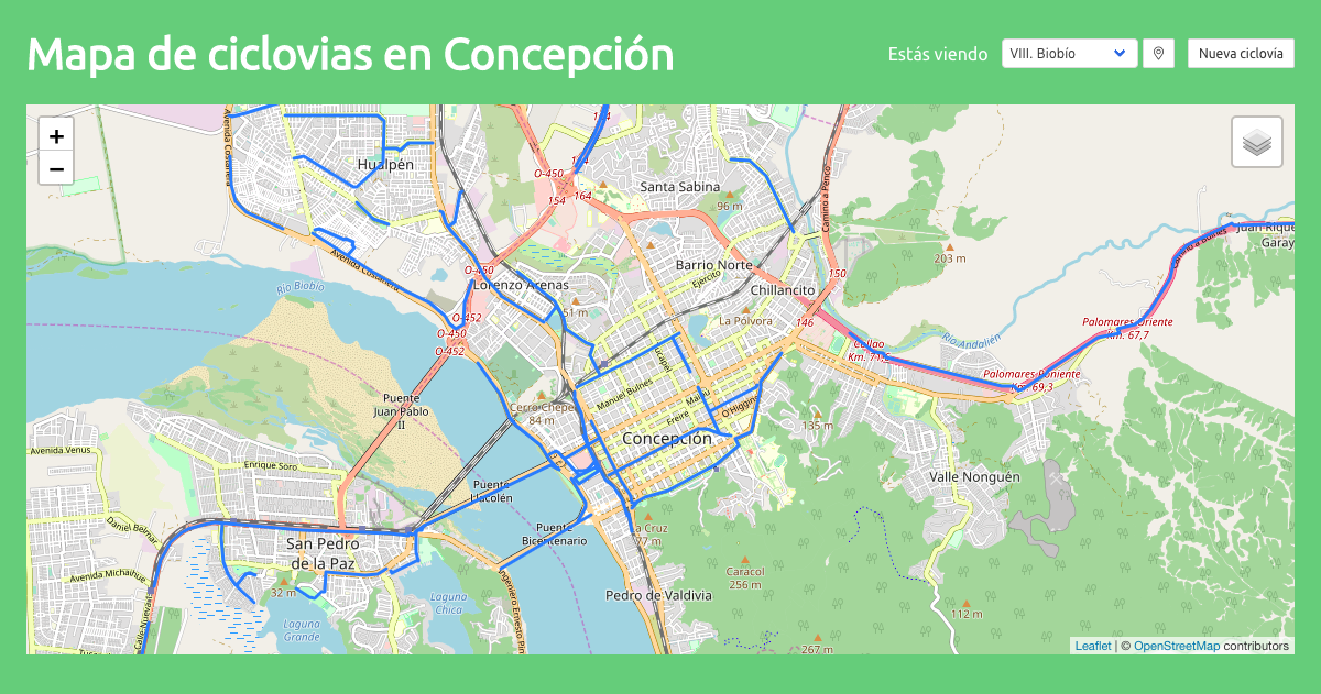 Mapa de ciclovías en Concepción - Bicineta