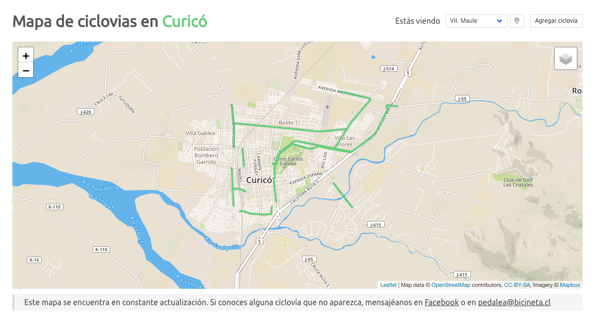 Mapa de ciclovías en Curicó - Bicineta