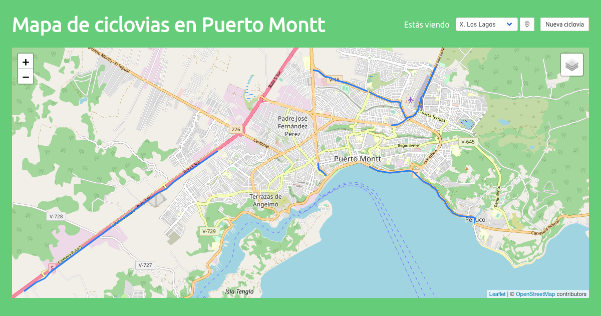 Mapa de ciclovías en Puerto Montt - Bicineta