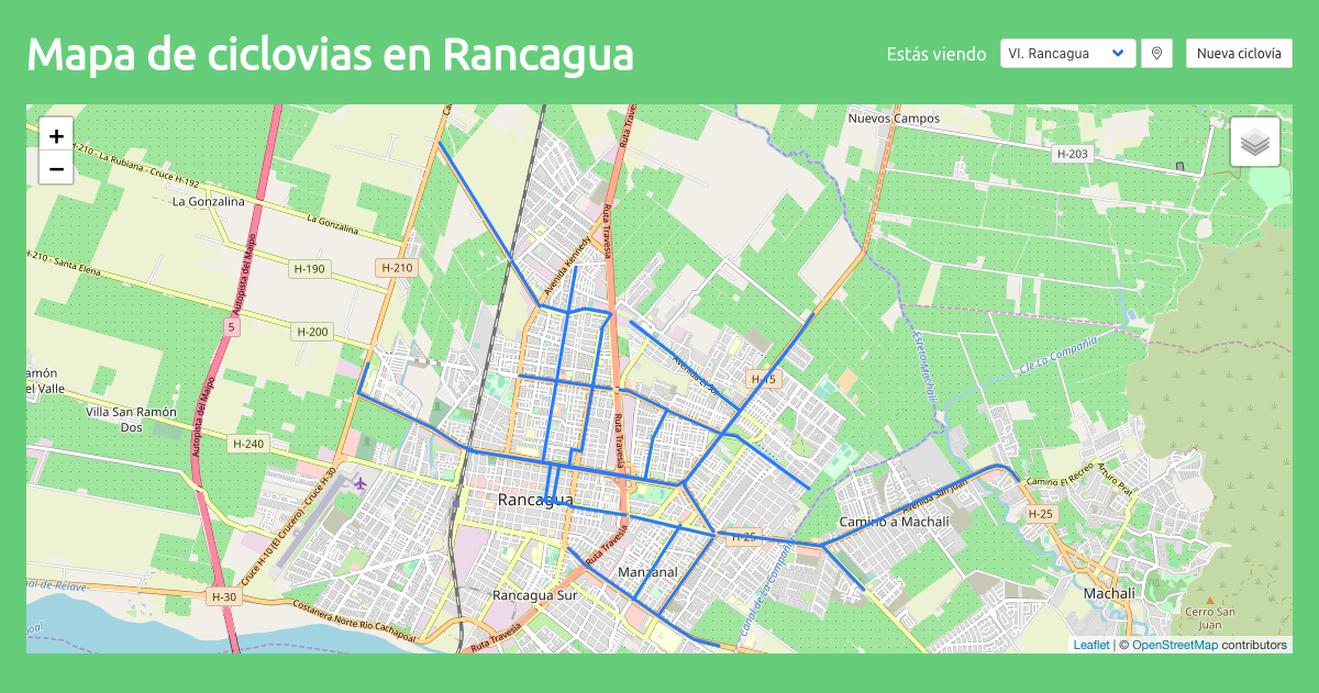 Mapa de ciclovías en Rancagua - Bicineta