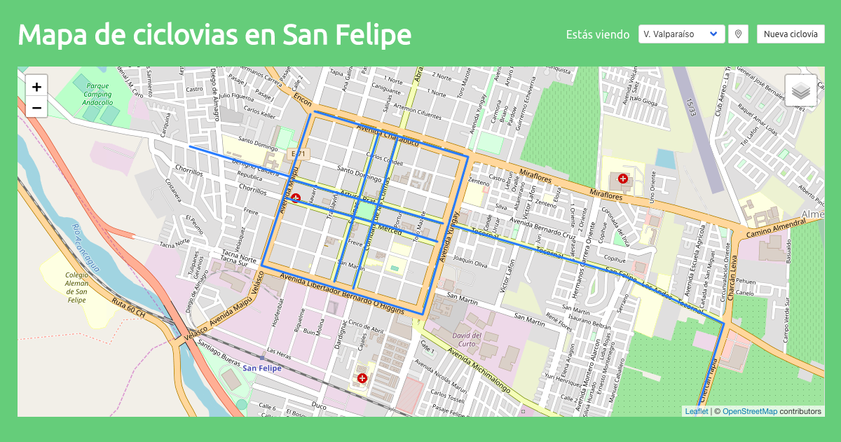 Mapa de ciclovías en San Felipe - Bicineta