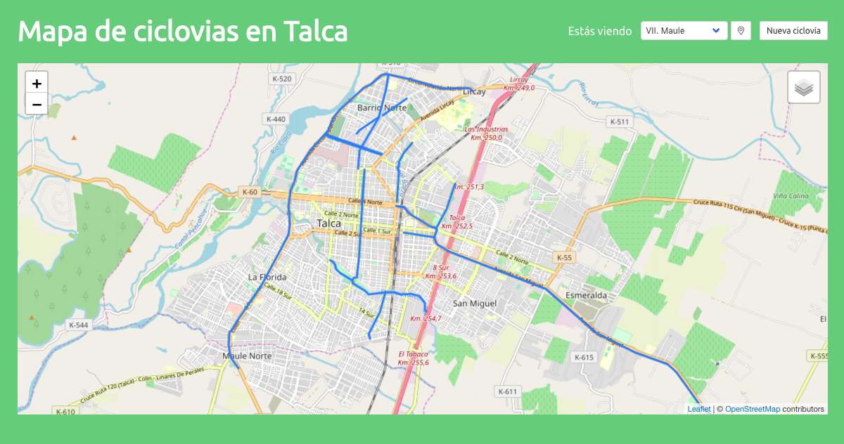 Mapa de ciclovías en Talca - Bicineta