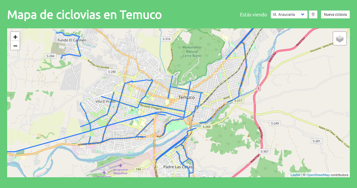 Mapa de ciclovías en Temuco - Bicineta