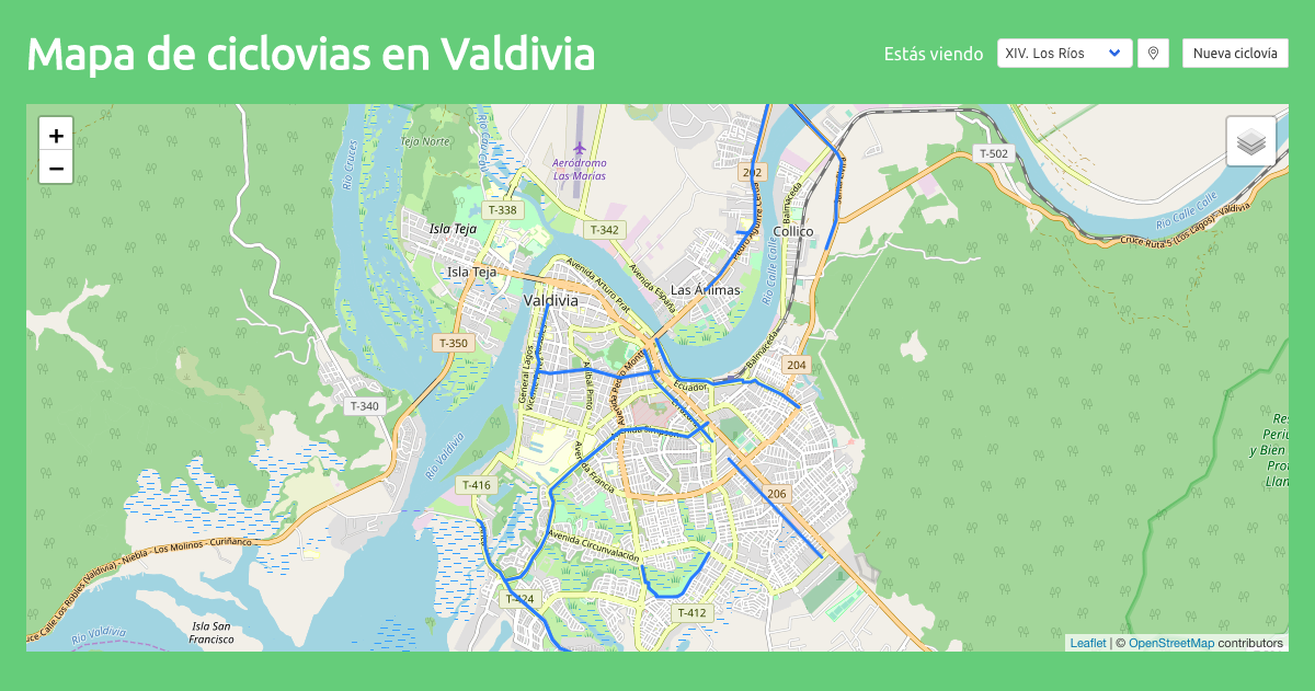 Mapa de ciclovías en Valdivia - Bicineta